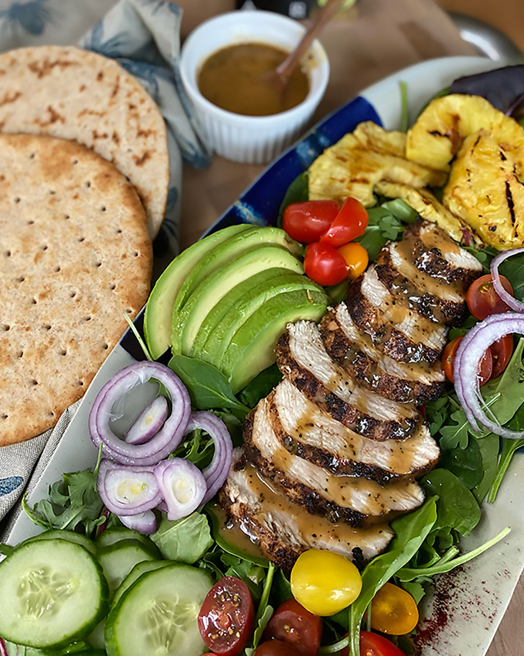 Grilled Chicken Salad & Pita Platter – Char Crust® Dry-Rub Seasonings